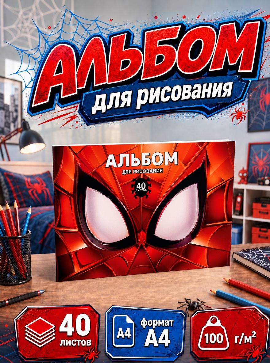 Альбом для рисования детский "Человек-паук", Marvel, 40 листов, формат А4