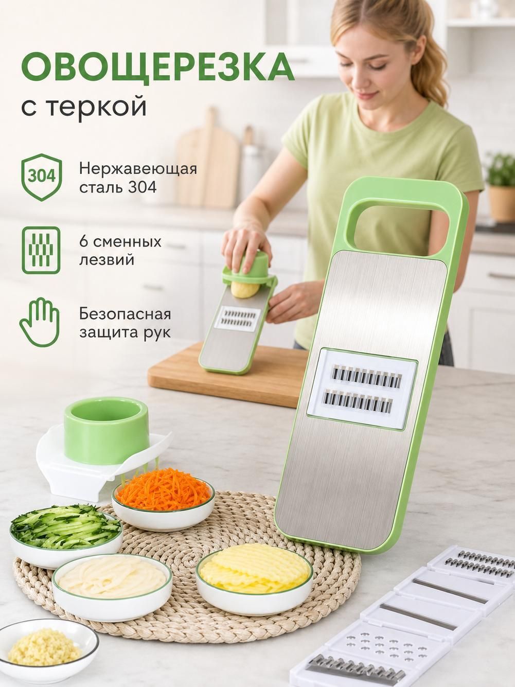 Овощерезка ручная 5 видов ножей Защита от порезов Легко моется