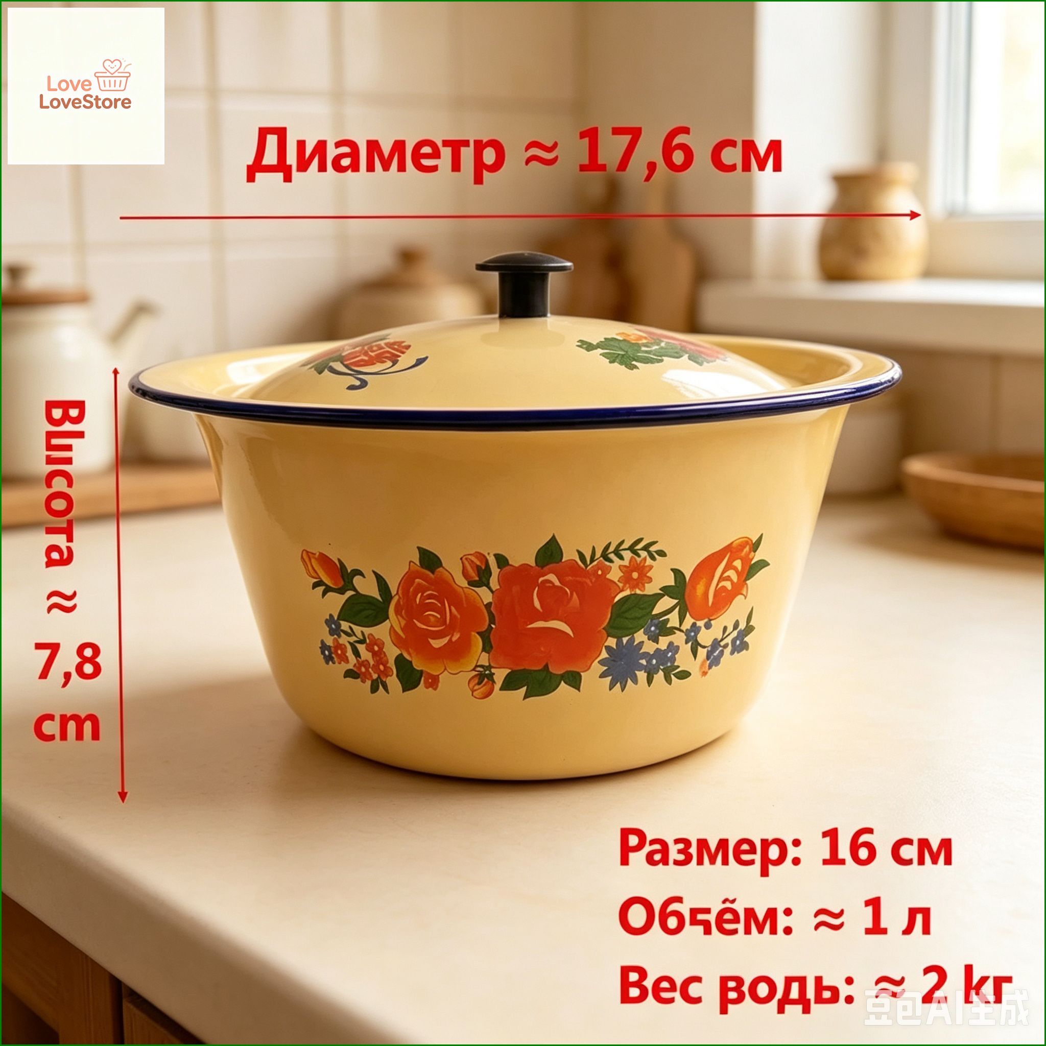 Уховарка 1,1 л с крышкой 1 шт эмаль