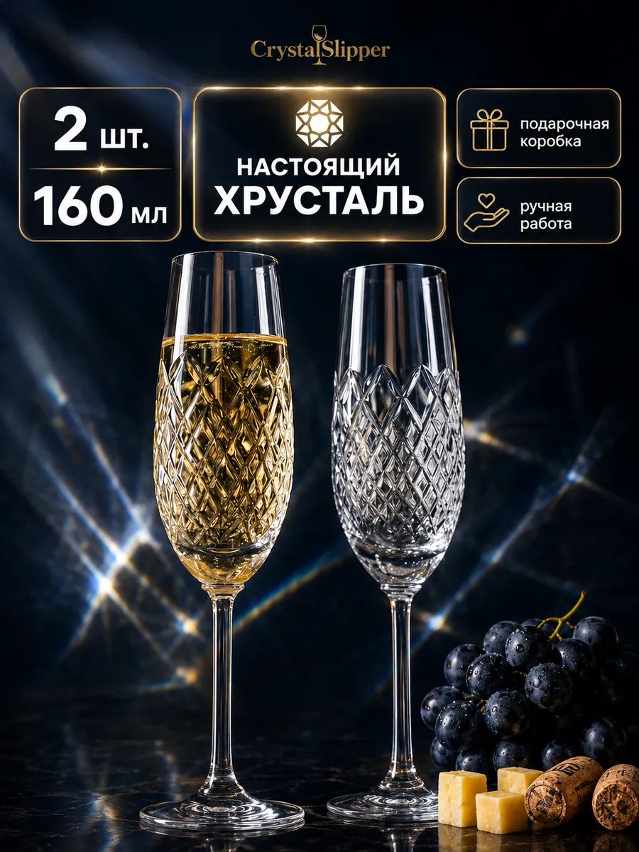 Хрустальные бокалы для шампанского 2 шт. (160 мл.), Неман