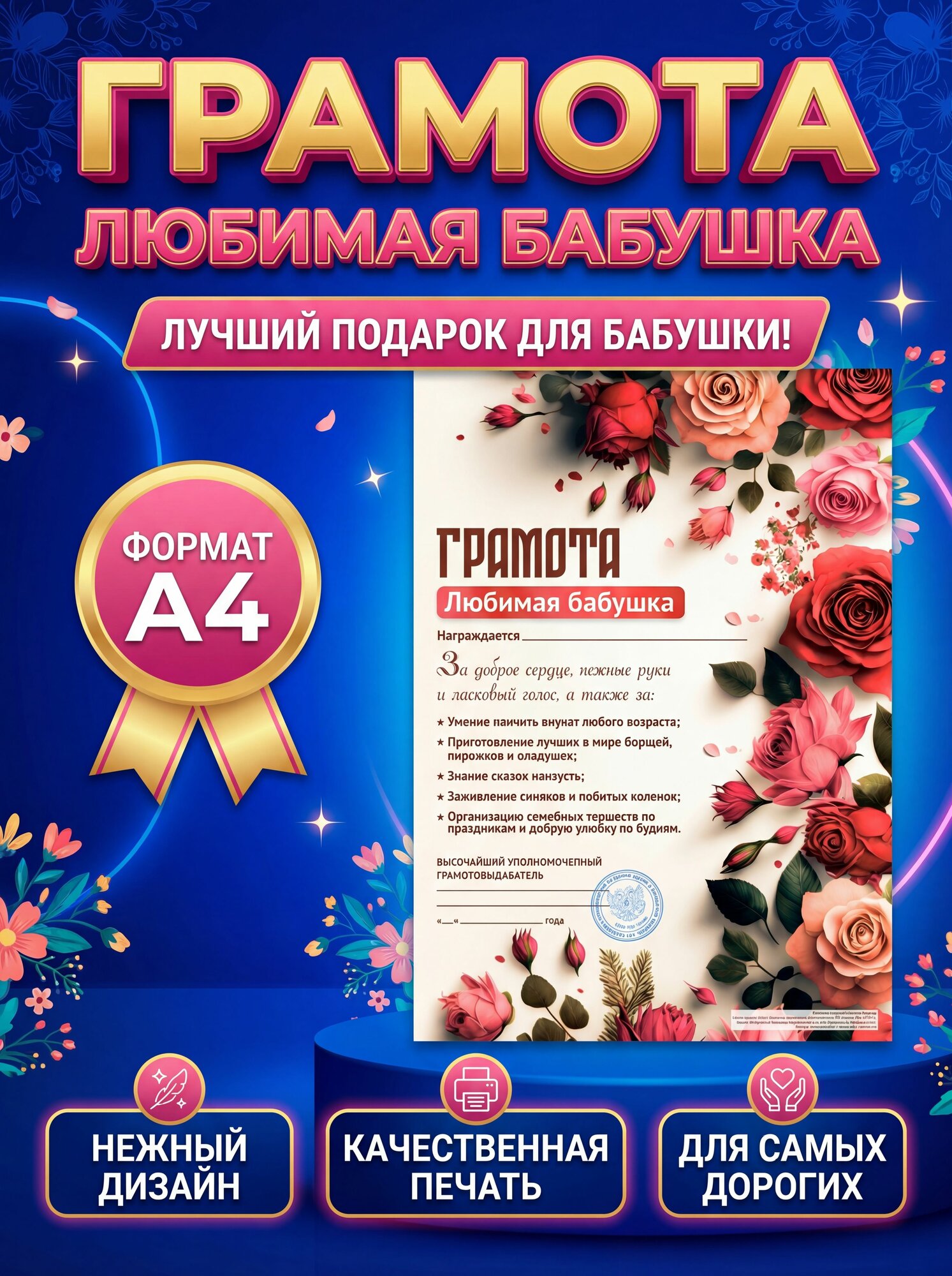 Грамота Любимая бабушка А4