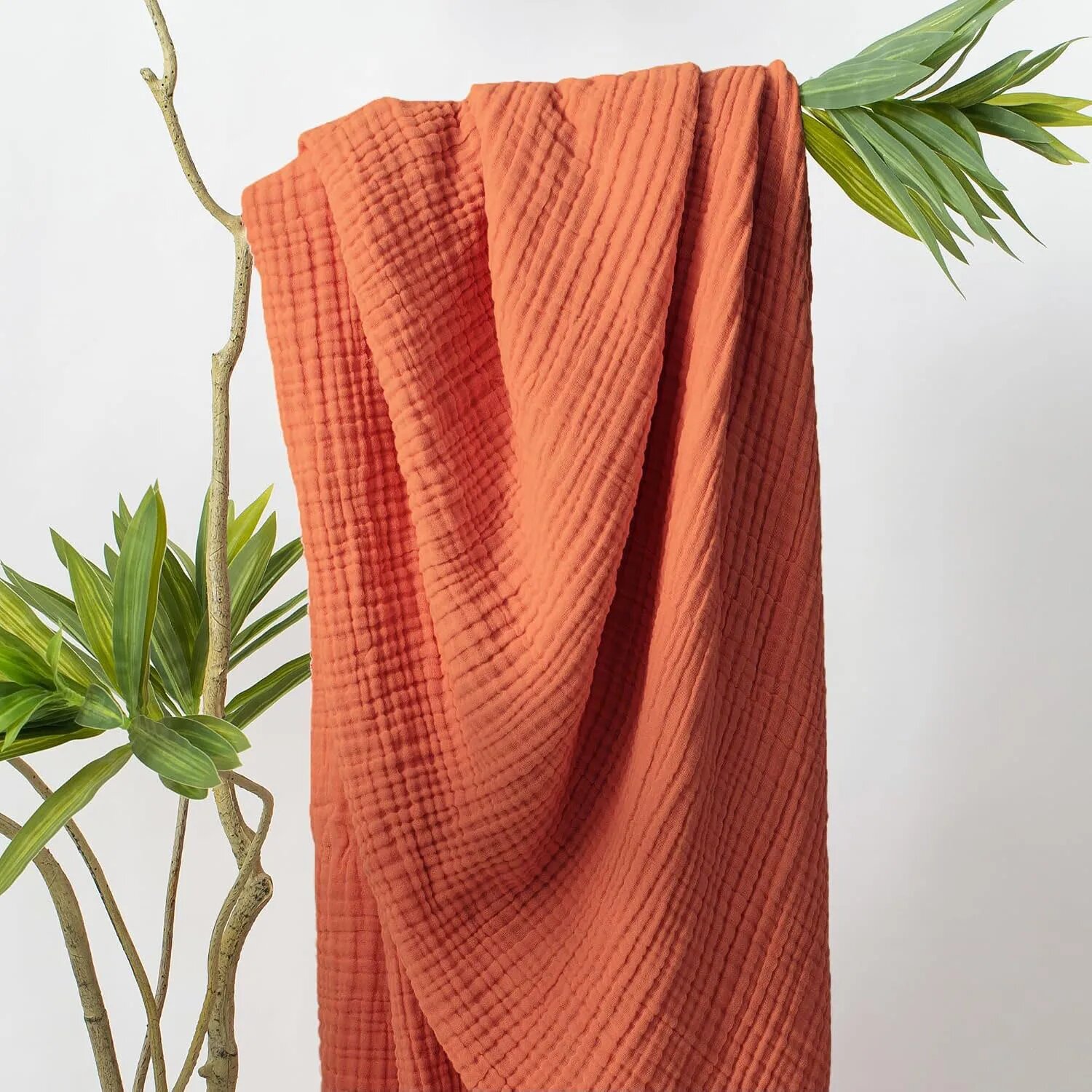 Хлопковое муслиновое одеяло 6-слойное Розовый, 230x230cm, Coral Red