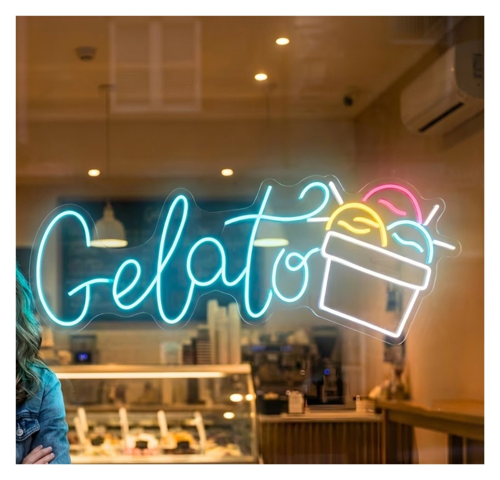 Неоновая Вывеска Мороженого Gelato 55cm