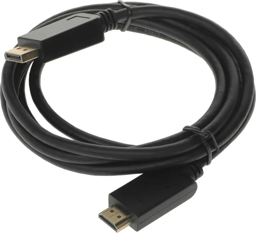 Кабель-переходник аудио-видео Buro v. 1.2, DisplayPort (m) - HDMI (m), ver 1.2, ver 2.0, 2м, GOLD, черный