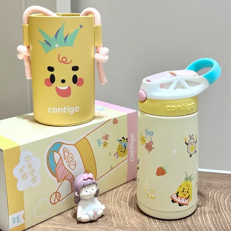 Contigo 316L нержавеющая сталь термостакан с соломкой и дизайном фруктового концерта для детей 410мл Стиль：HBCGIZ311VP+