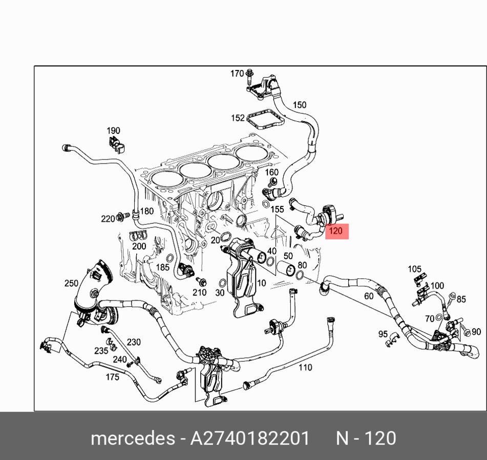Трубопровод вентиляции двигателя org (Mercedes A2740182201)