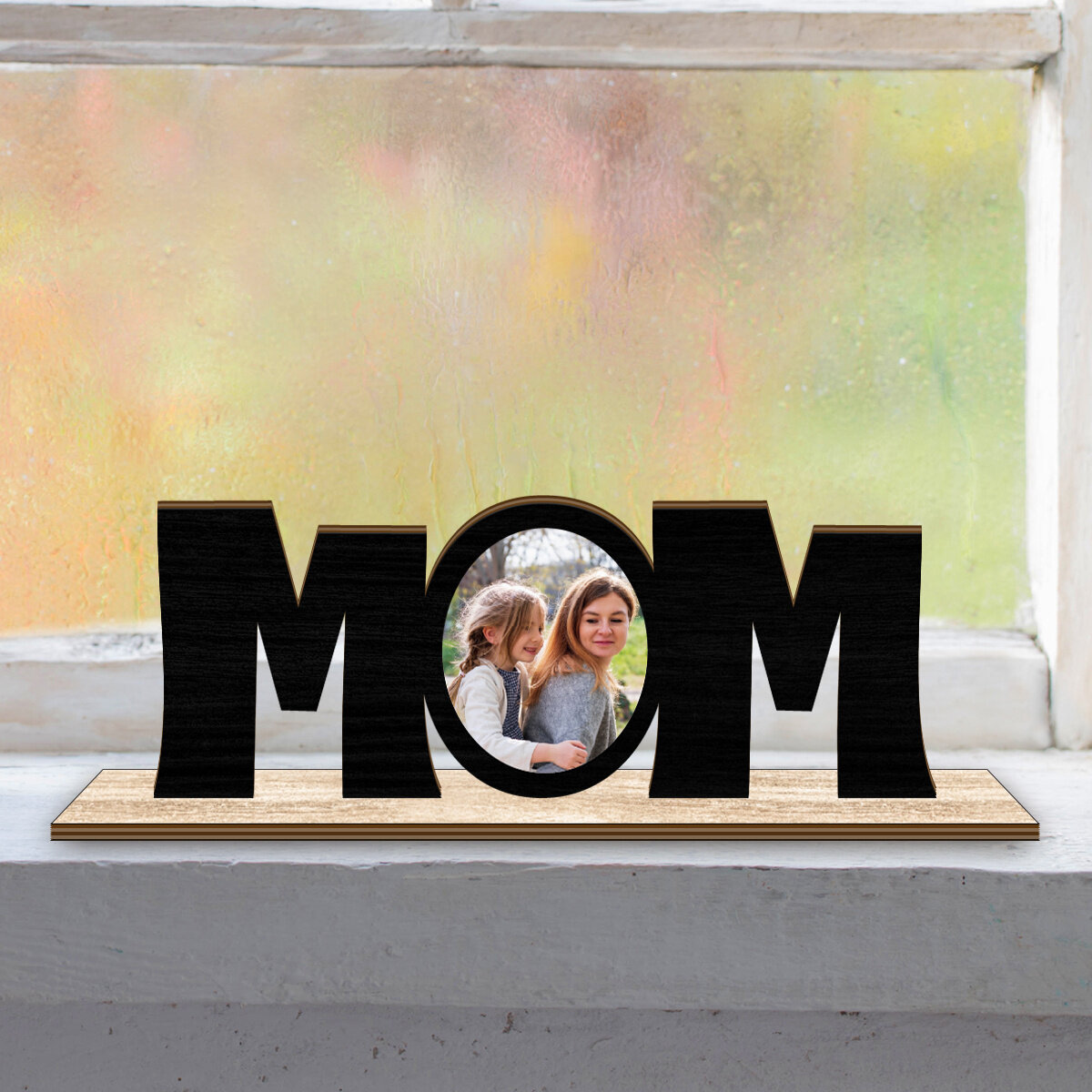 Деревянная овальная фоторамка с надписью «MOM» для настольного размещения, 1 шт.