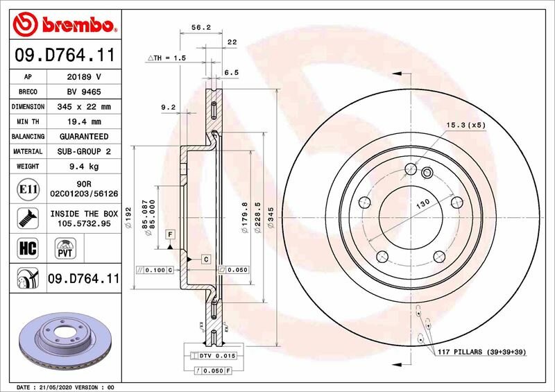 Диск тормозной зад G-Class G 350 (W463) 09/20- 4634230100 A4634230100 Brembo 09D76411