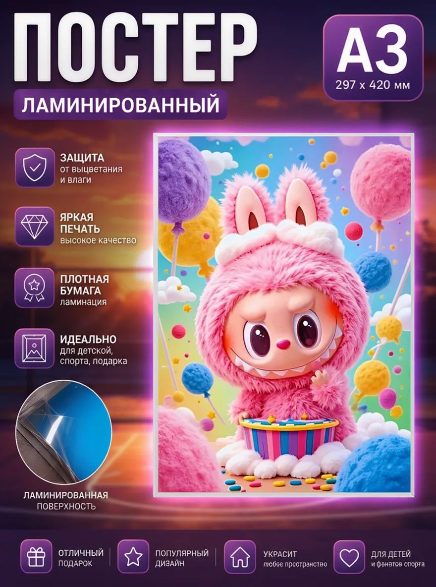Постер ламинированный "Лабубу"