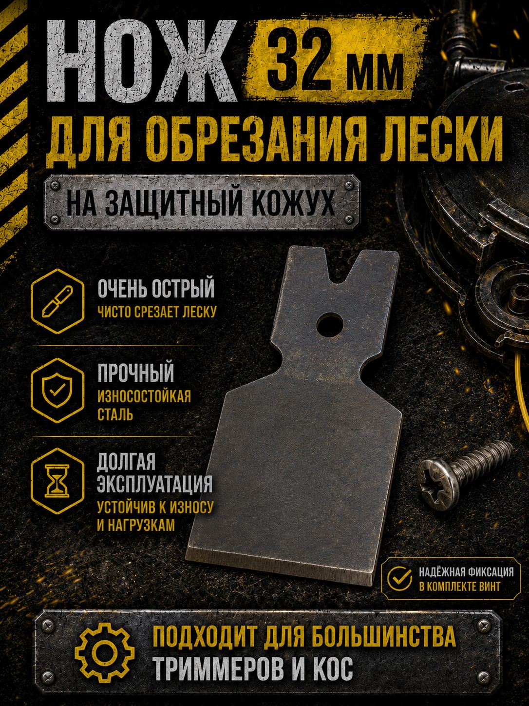 Отсекатель (нож) лески широкий для защитного кожуха бензокосы, триммера 32 мм