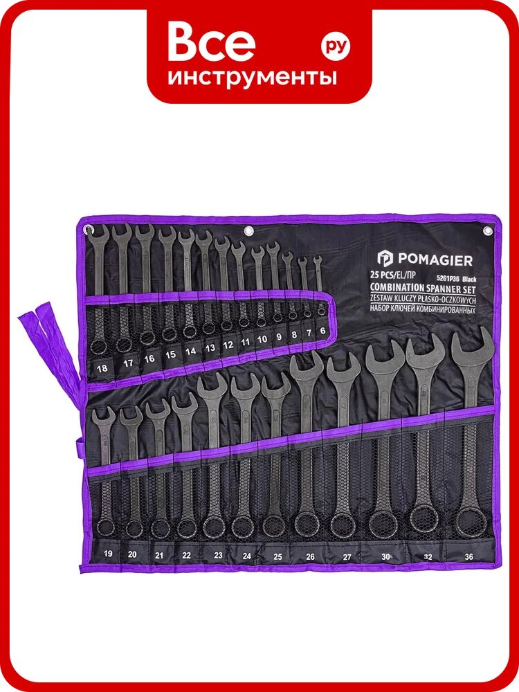 Набор ключей комбинированных POMAGIER 25 предметов POM-5261P36 Black(64070)