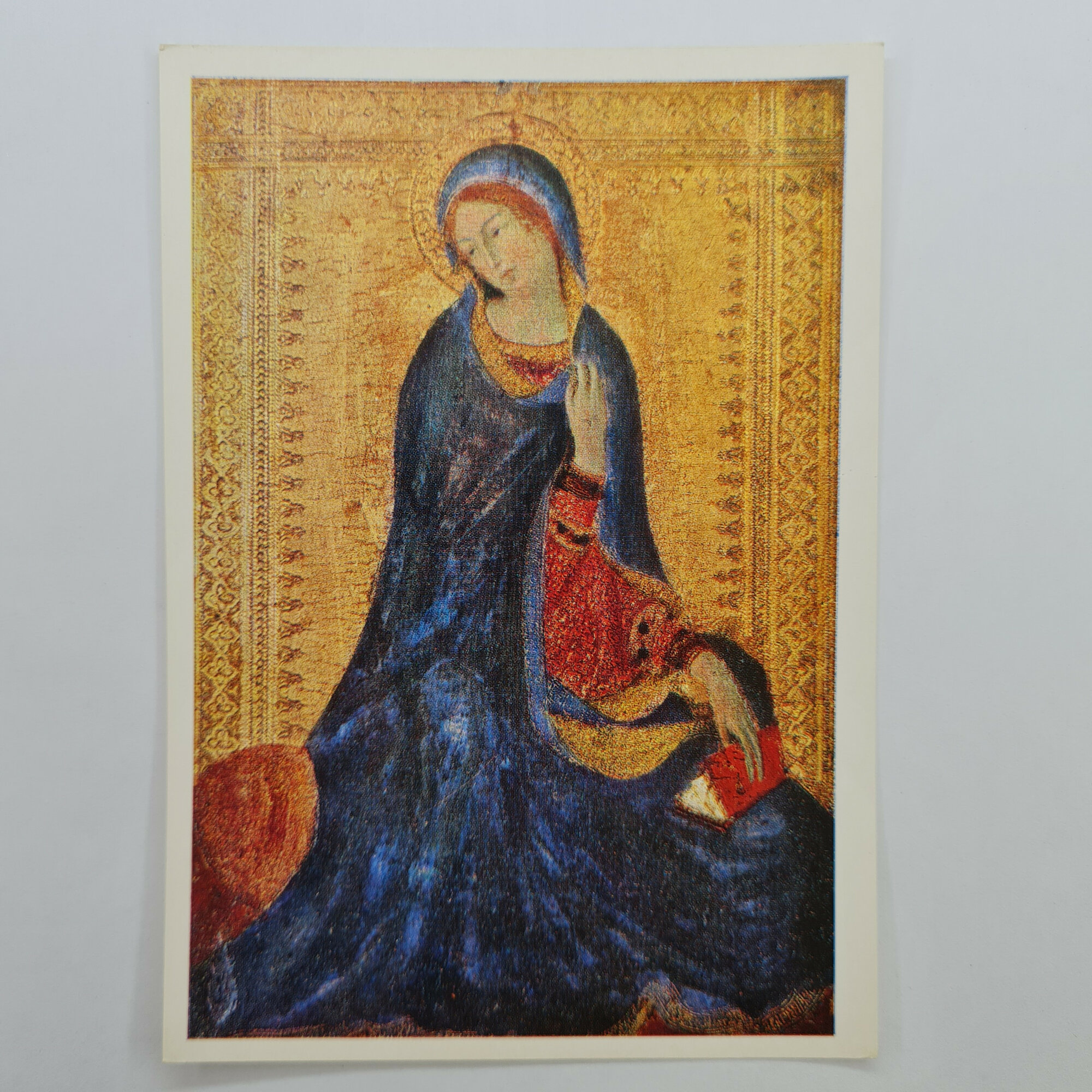 Открытка советская СССР. Мадонна из сцены Благовещение, религиозная живопись, Эрмитаж, винтаж