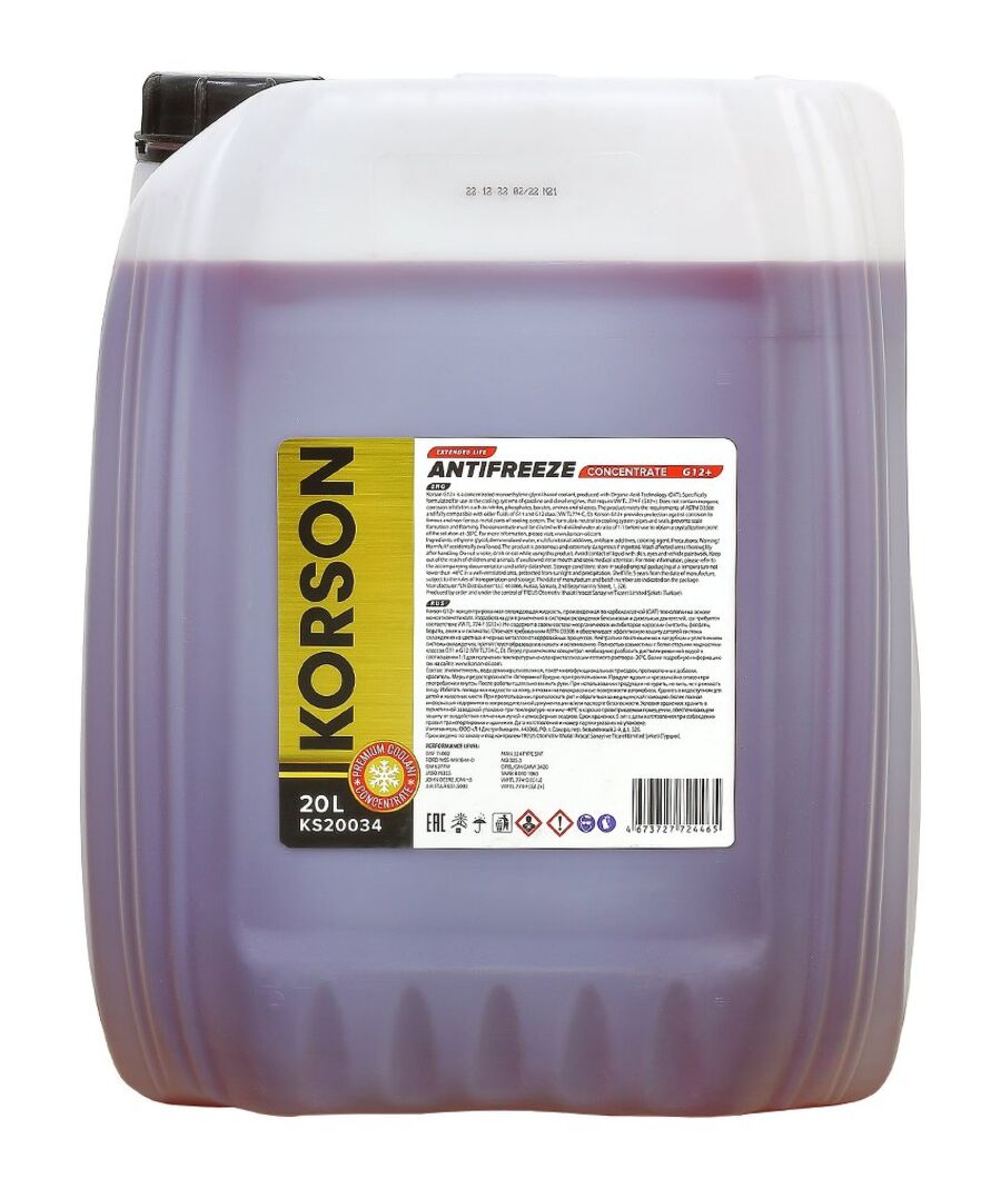 Ks20034 Антифриз, Концентрат G12+ Красный 20Л Korson (KORSON KS20034)