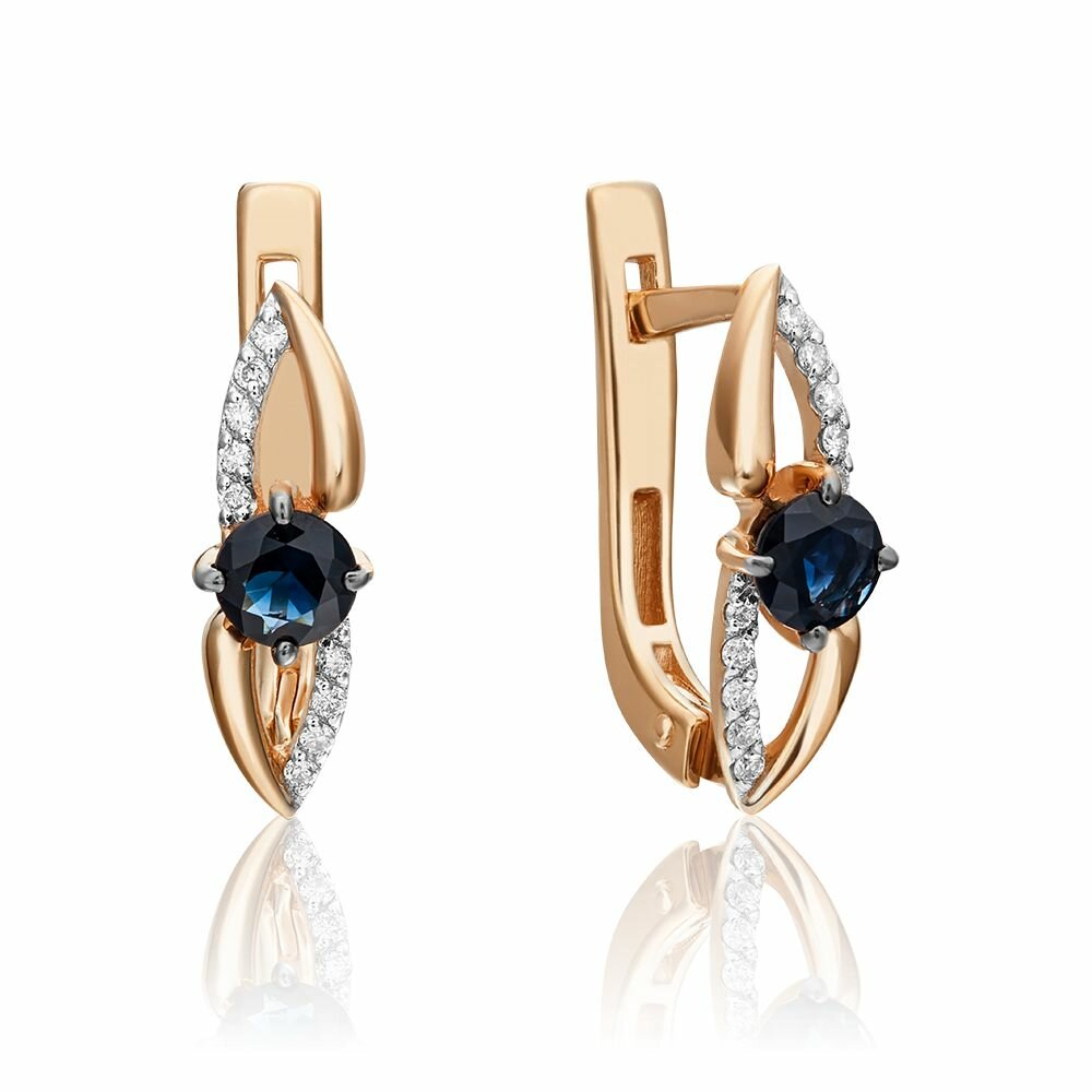 Серьги PLATINA, красное золото, 585 проба, бриллиант, сапфир