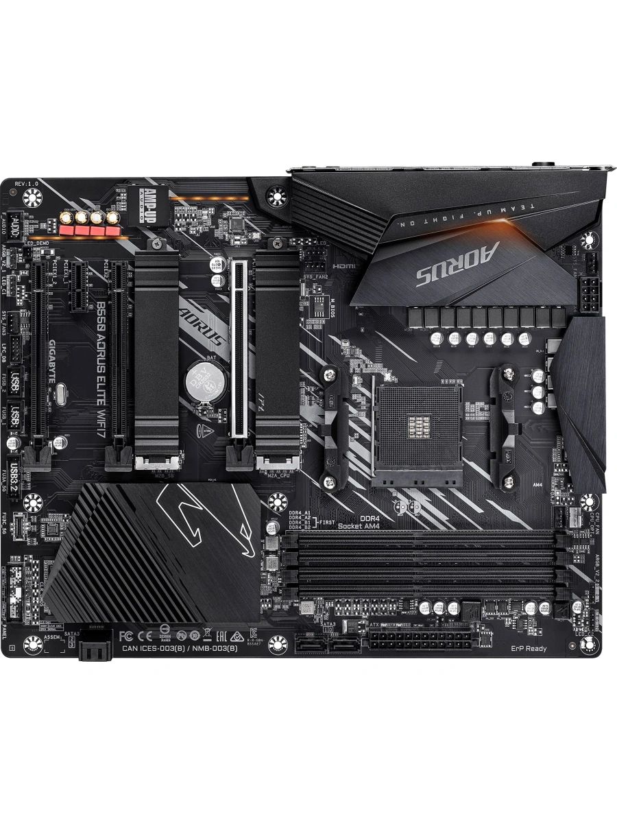 Материнская плата Gigabyte B550 AORUS ELITE WIFI7 Soc-AM4 AMD B550 4xDDR4 ATX AC`97 8ch(7.1) 2.5Gg RAID+HDMI+DP