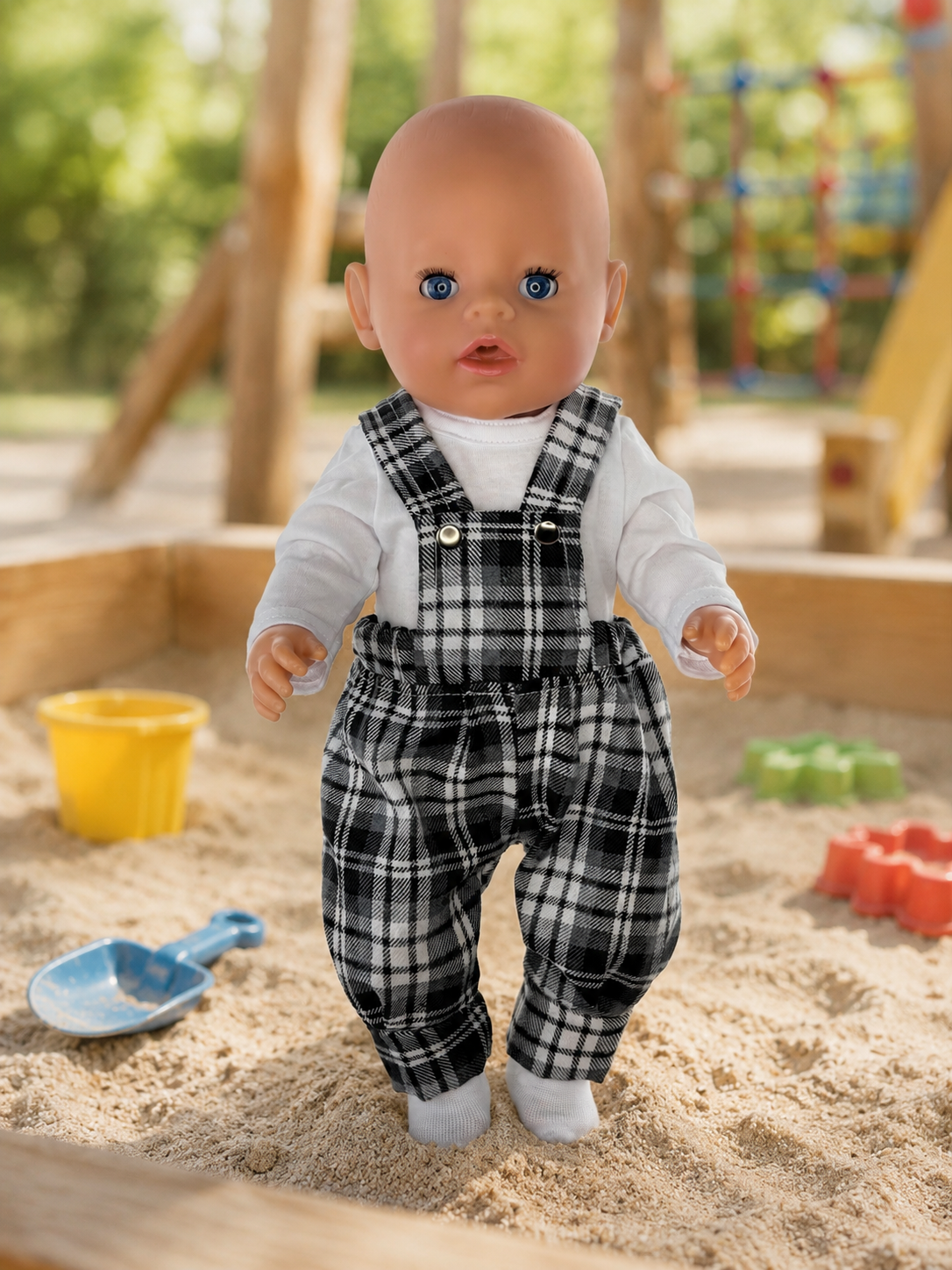 Одежда для куклы Baby Born 38-43 см, комбинезон в серую клетку, боди и носки, 3 предмета, КуклаПупс