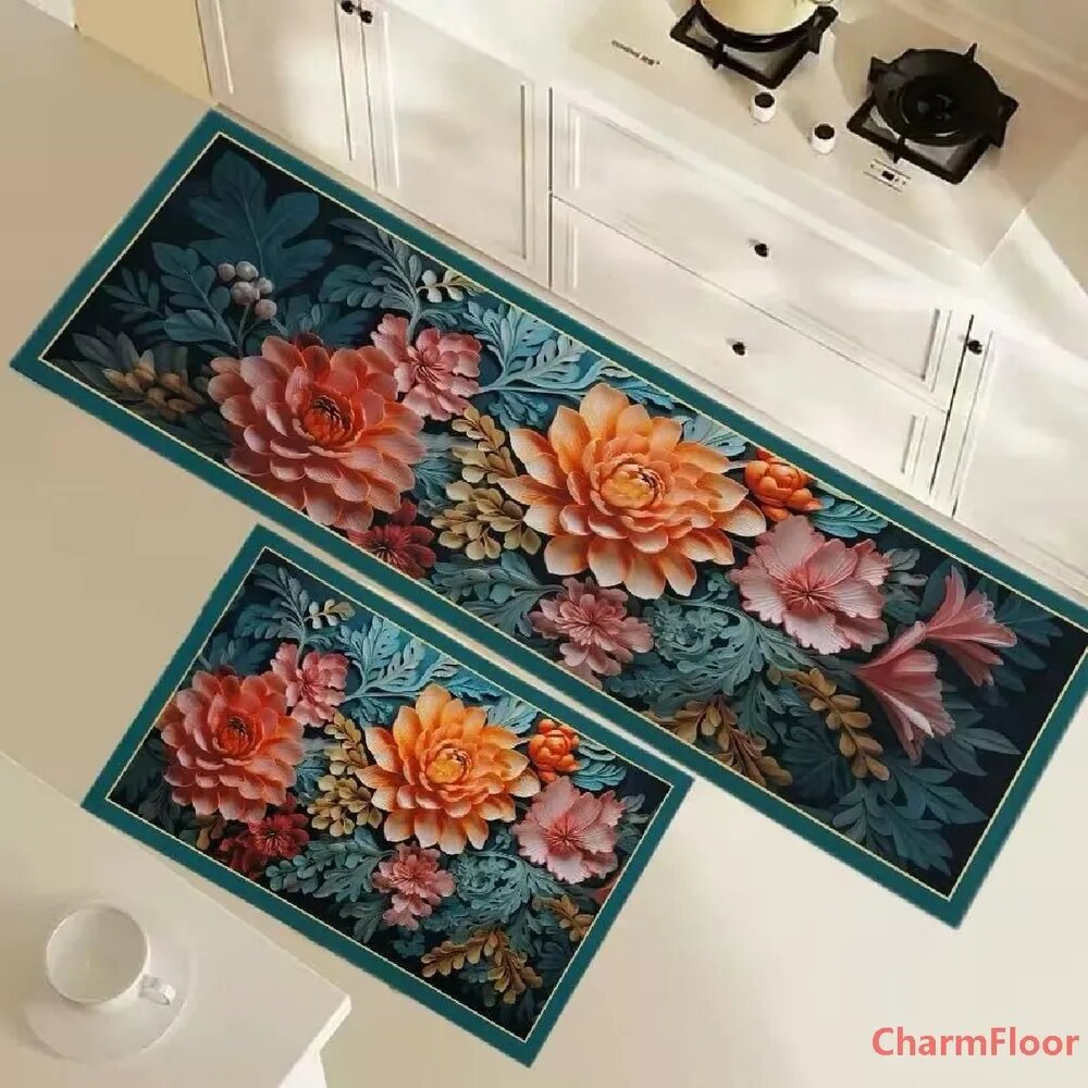 Коврик для ванной 40x180 см цветы желтый, розовый
