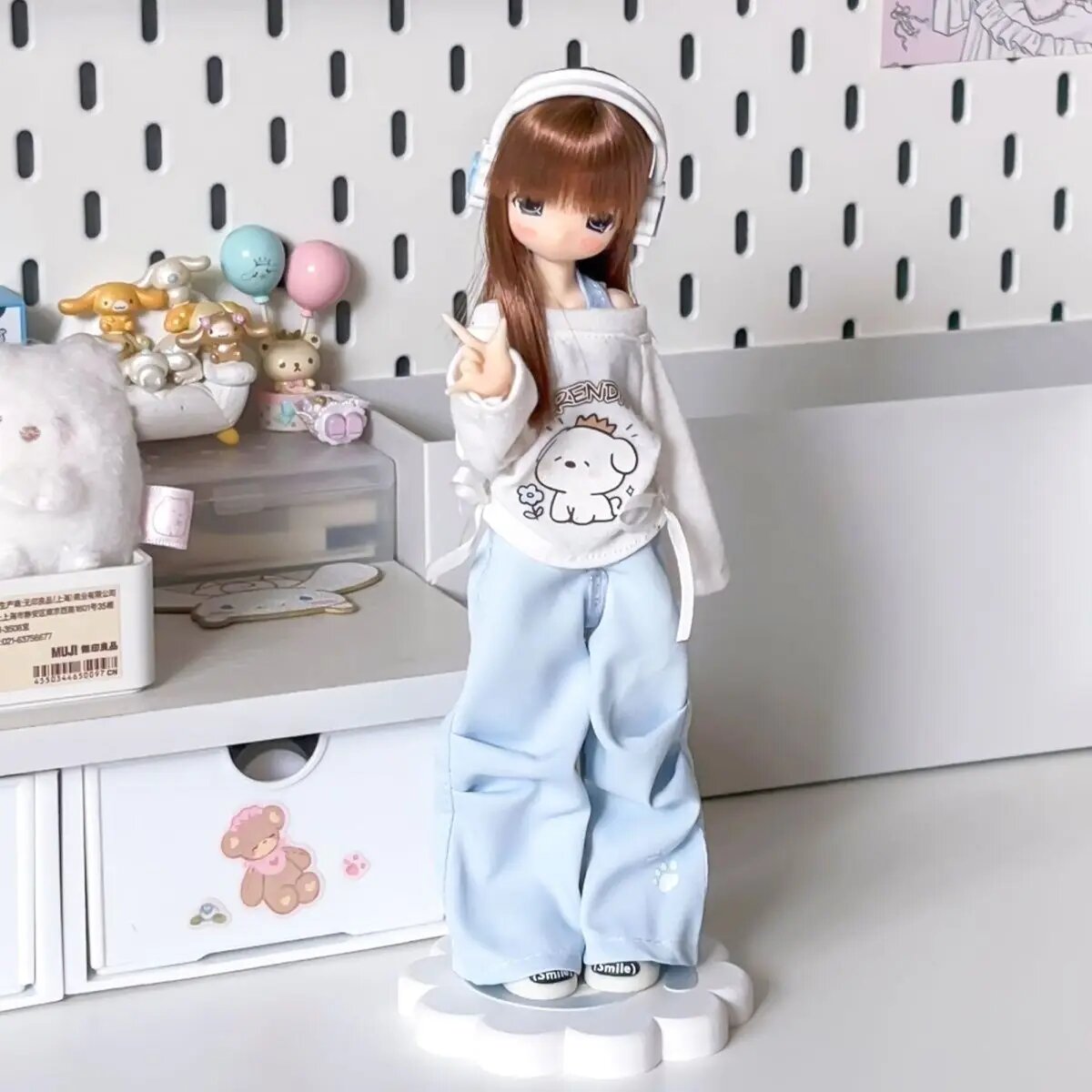 Комплект одежды для куклы BJD 1/6: топ с щенком + жилет + брюки OB22