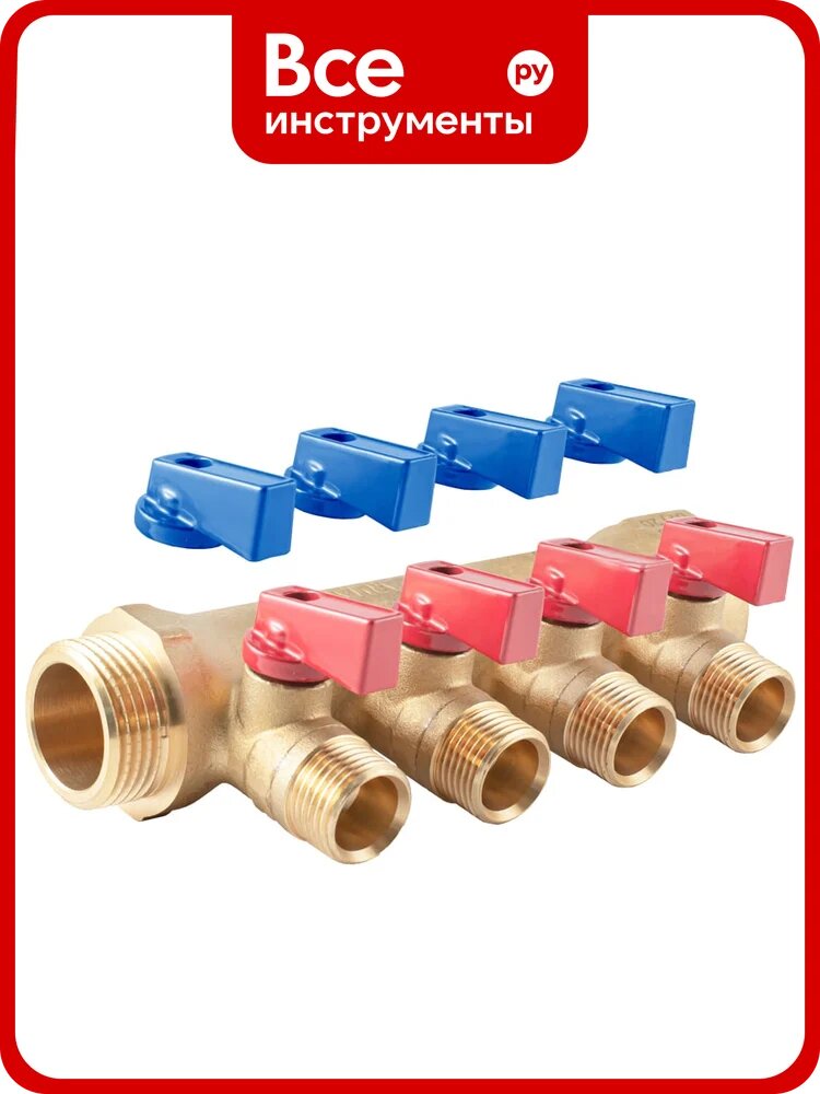 Коллектор с шаровыми кранами PROFACTOR в/н 1" х 4 вых 1/2"нар PF MV 265.4