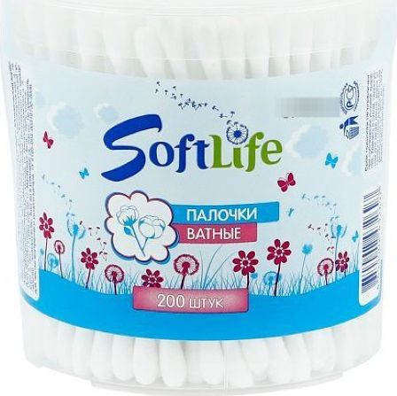 SoftLife / СофтЛайф Ватные палочки гигиенические, хлопок, банка круглая, 200шт. / средства личной гигиены