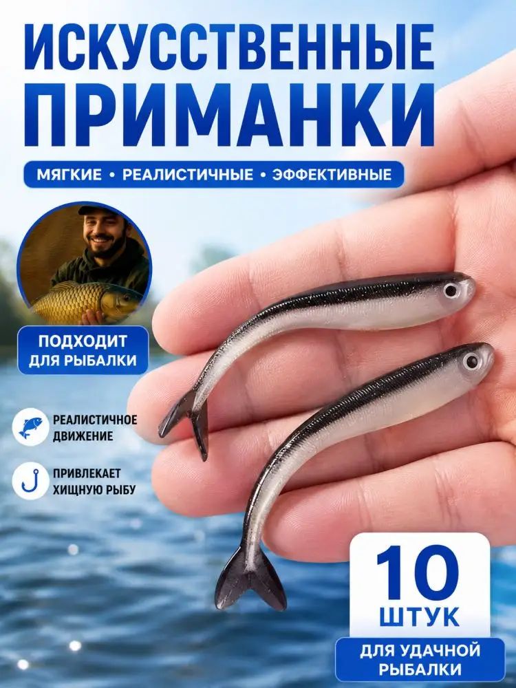 Мягкая приманка для рыбалки, Съедобная силиконовая приманка, 7 см набор 10 шт