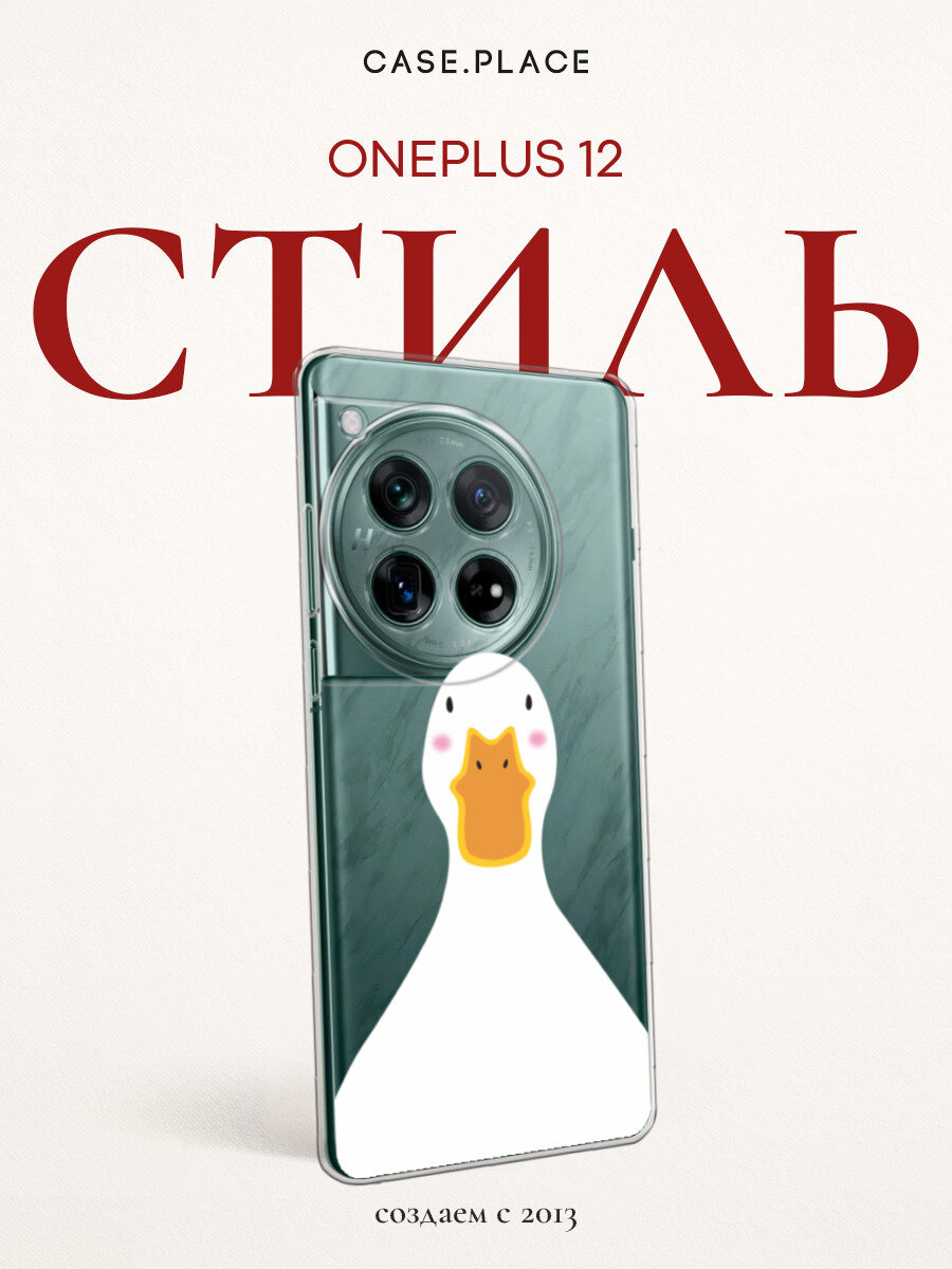Чехол на OnePlus 12 / Ван Плас 12 с принтом Портрет гуся, прозрачный