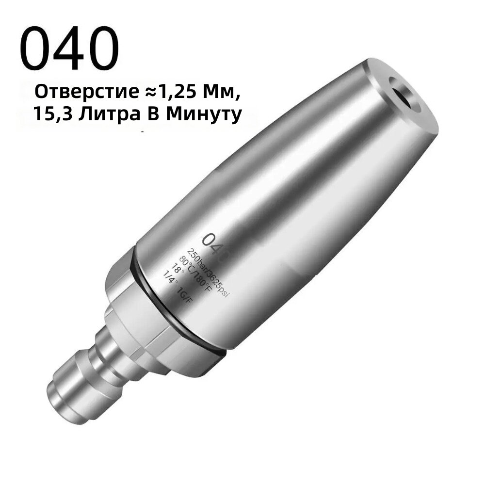 Насадка турбо для мойки высокого давления вращающаяся для горячей и холодной воды с быстрым соединением 1/4 дюйма из нержавеющей стали 3625 PSI модель 040