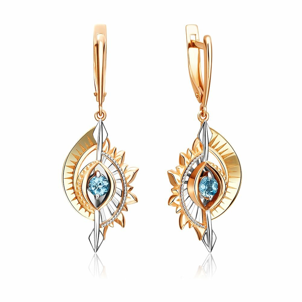 Серьги PLATINA, комбинированное золото, 585 проба, родирование, топаз