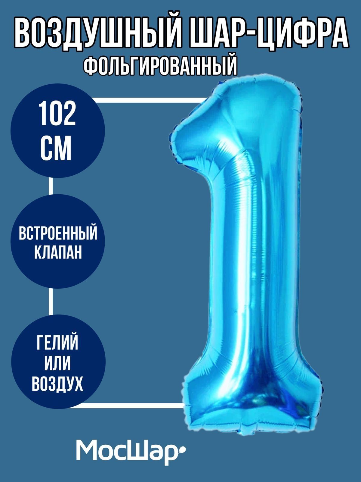 Фольгированный шар-цифра 1 Голубой