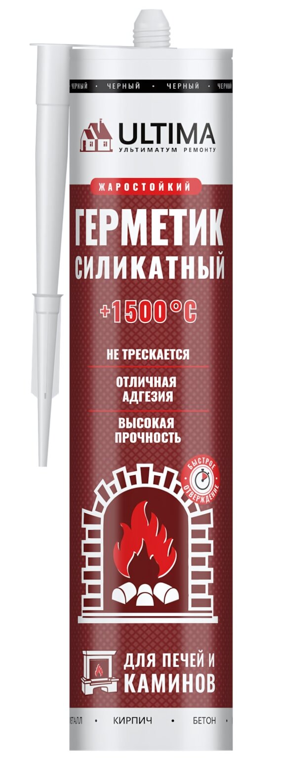 Герметик ULTIMA силикатный жаростойкий для печей и каминов до 1500 градусов, 260 мл, черный