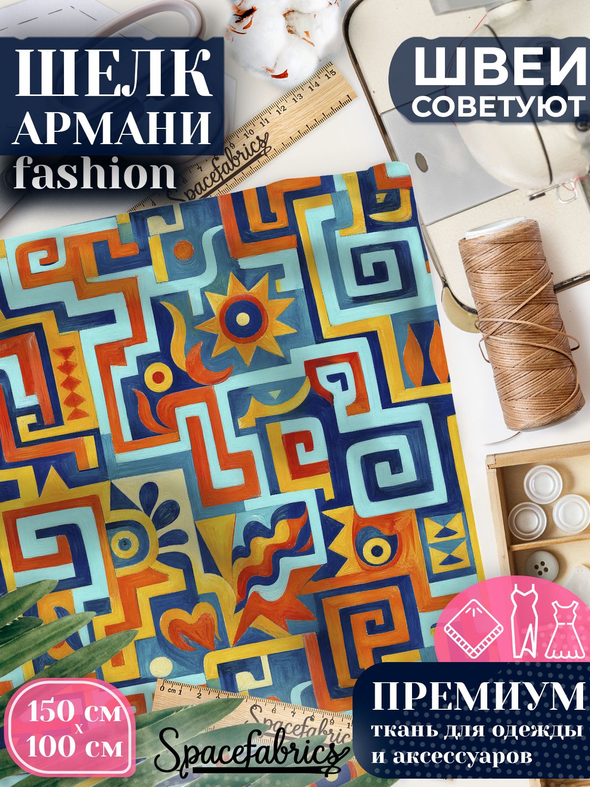 Ткань для шитья шелк Армани, искусственный шелк для костюмов, платьев, юбок с принтом Меандр