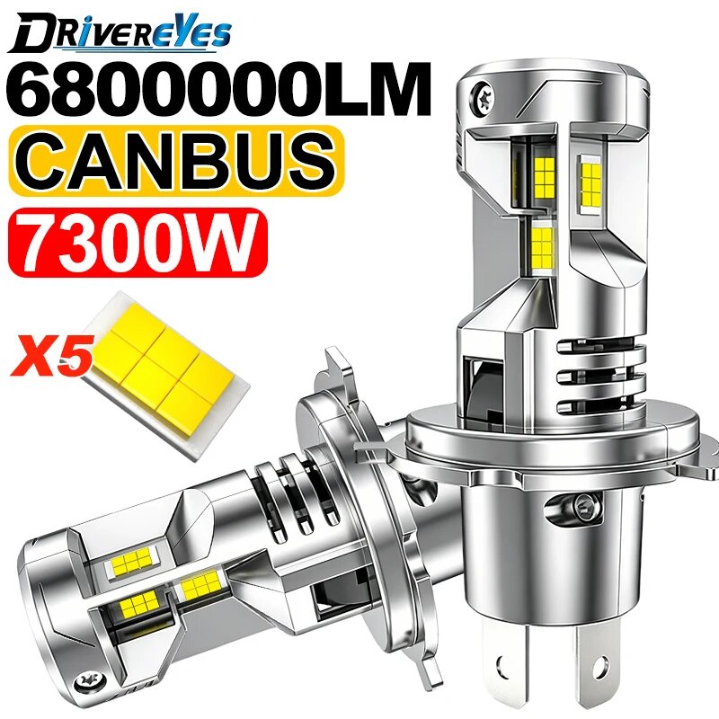 Мощные Bi-LED лампы H4 CANBUS 7300W с ближним/дальним светом для автомобильных фар, турбо-LED лампы для авто/мото, 12V 6000K, яркие противотуманные фары