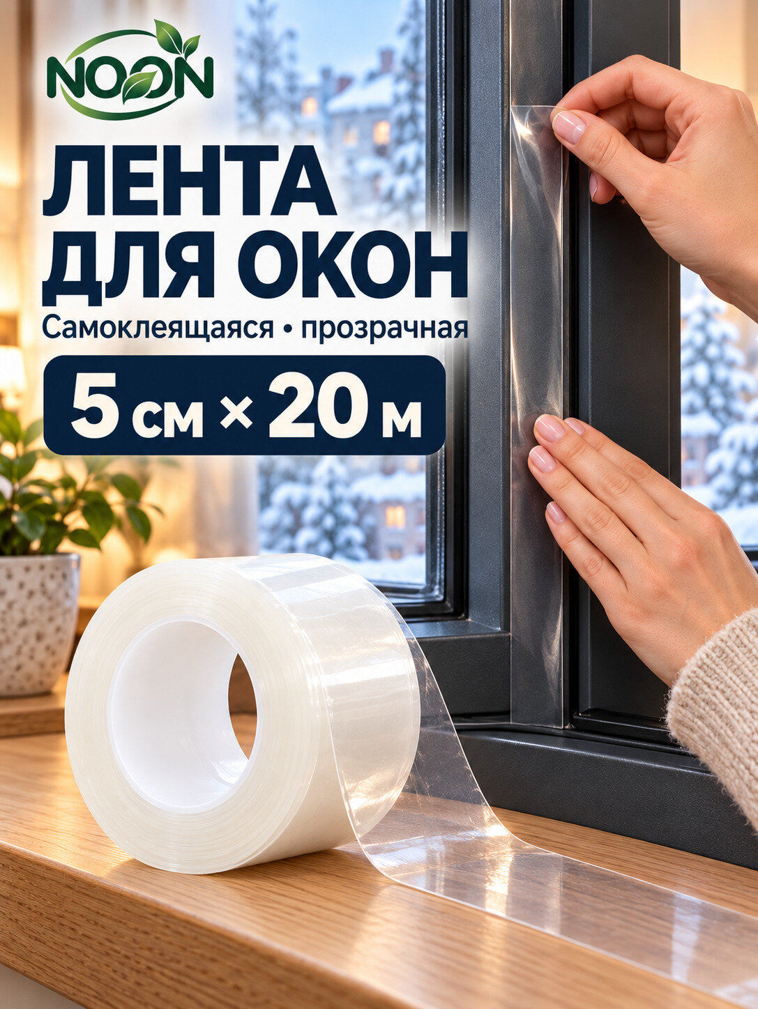 Утеплитель для окон самоклеящийся, прозрачная лента от холода 5 см х 20 м, для герметизации и защиты от сквозняков