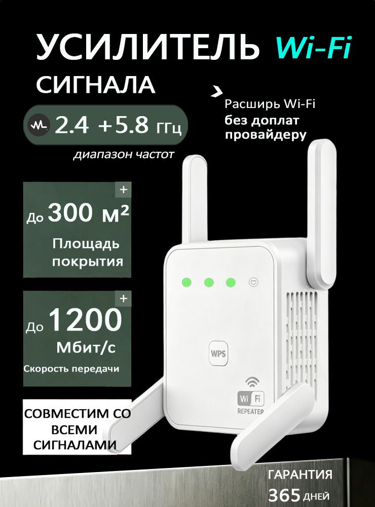 Усилитель Wi-Fi-сигнала ретранслятор wifi точка доступа репитер 2,4 и 5 ГГц, 1200 Мбит/с