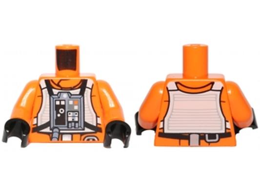 Деталь Lego 973pb1588c01 Torso SW Rebel Pilot with Black Belt with Buckle on Back Pattern / Orange Arms / Black Hands