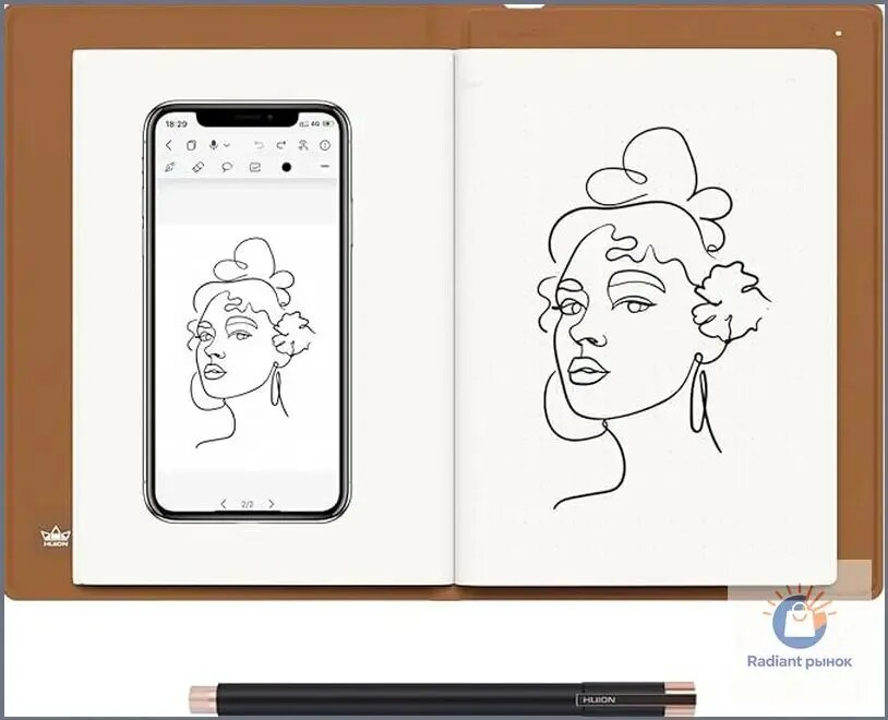 Графический планшет Цифровой блокнот HUION Note 2-в-1, беспроводной Bluetooth-планшет, электронный блокнот для заметок, цифрового искусства и встреч, многоразовый блокнот формата A5, 9,5 x 7 дюймов, формат A5, коричневый, формат A5, коричневый