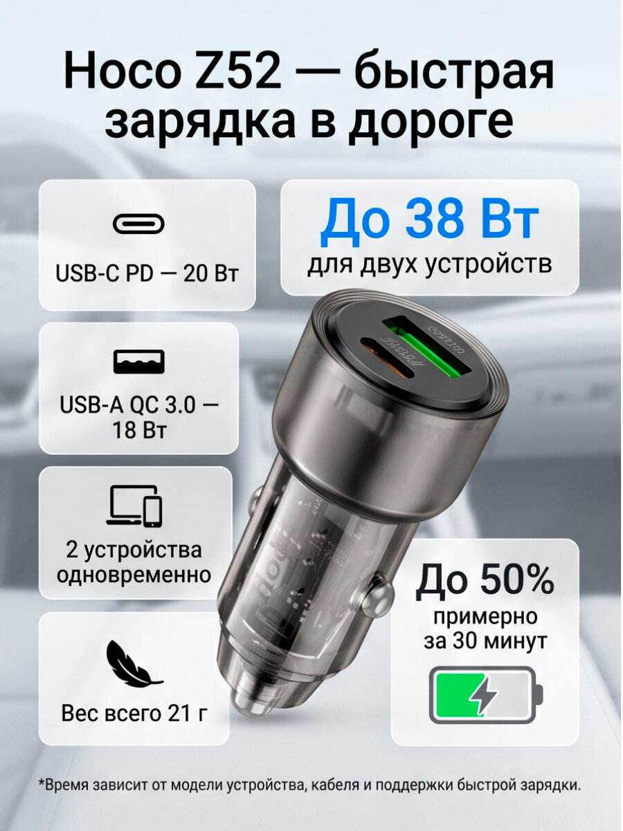 АЗУ Блок Hoco Z52 PD20+QC3.0 38W черный