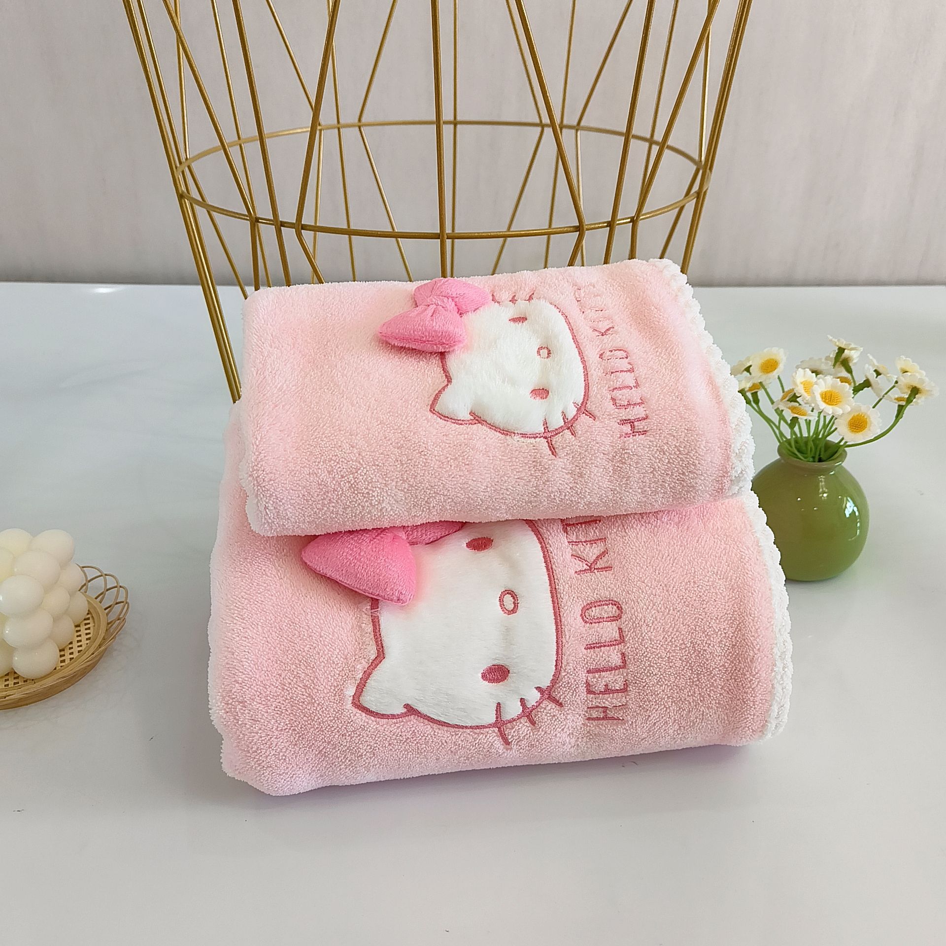 Большое полотенце для душа Sanrio Hello Kitty розовое 70x140 см толстоватое хлопковое впитывающее для взрослых