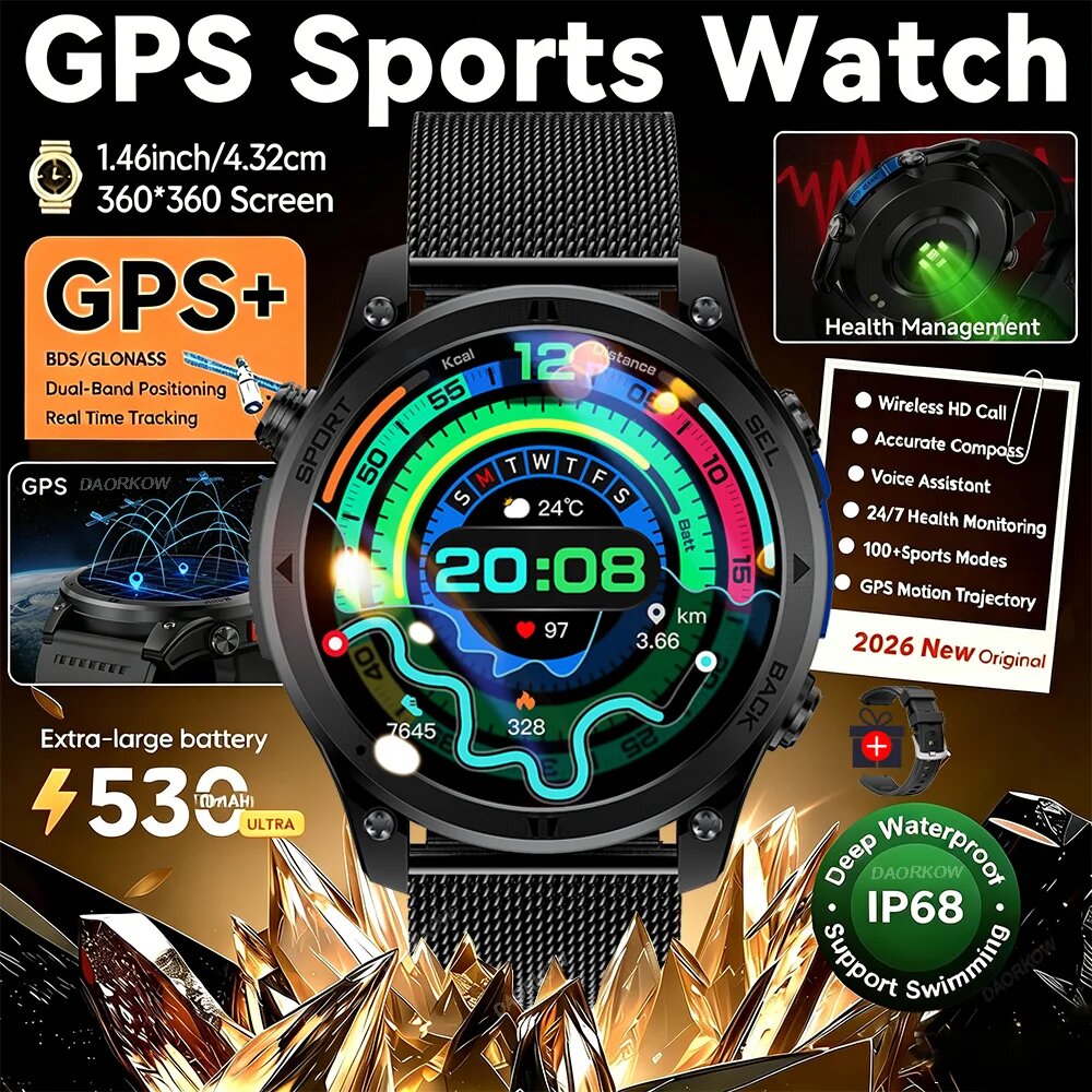 Smartwatch GPS 10ATM AMOLED Bluetooth для активного отдыха Black mesh bandA