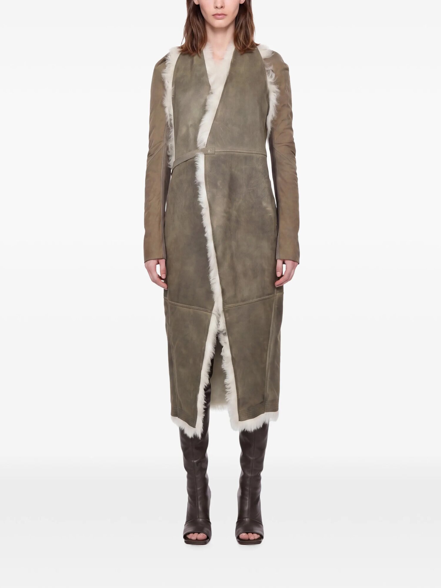 Пальто Rick Owens Cyclops shearling-trim panelled coat, размер 42, коричневый — фото 1