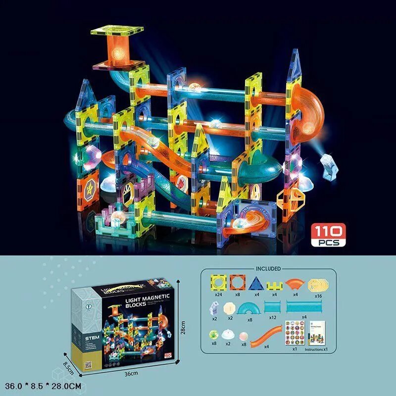 Конструктор магнитный со светом. 110 деталей. Light Magnetic Blocks