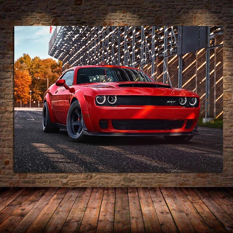 Постеры Dodge Challenger Hellcat красные 1, 70X100cmUnframed
