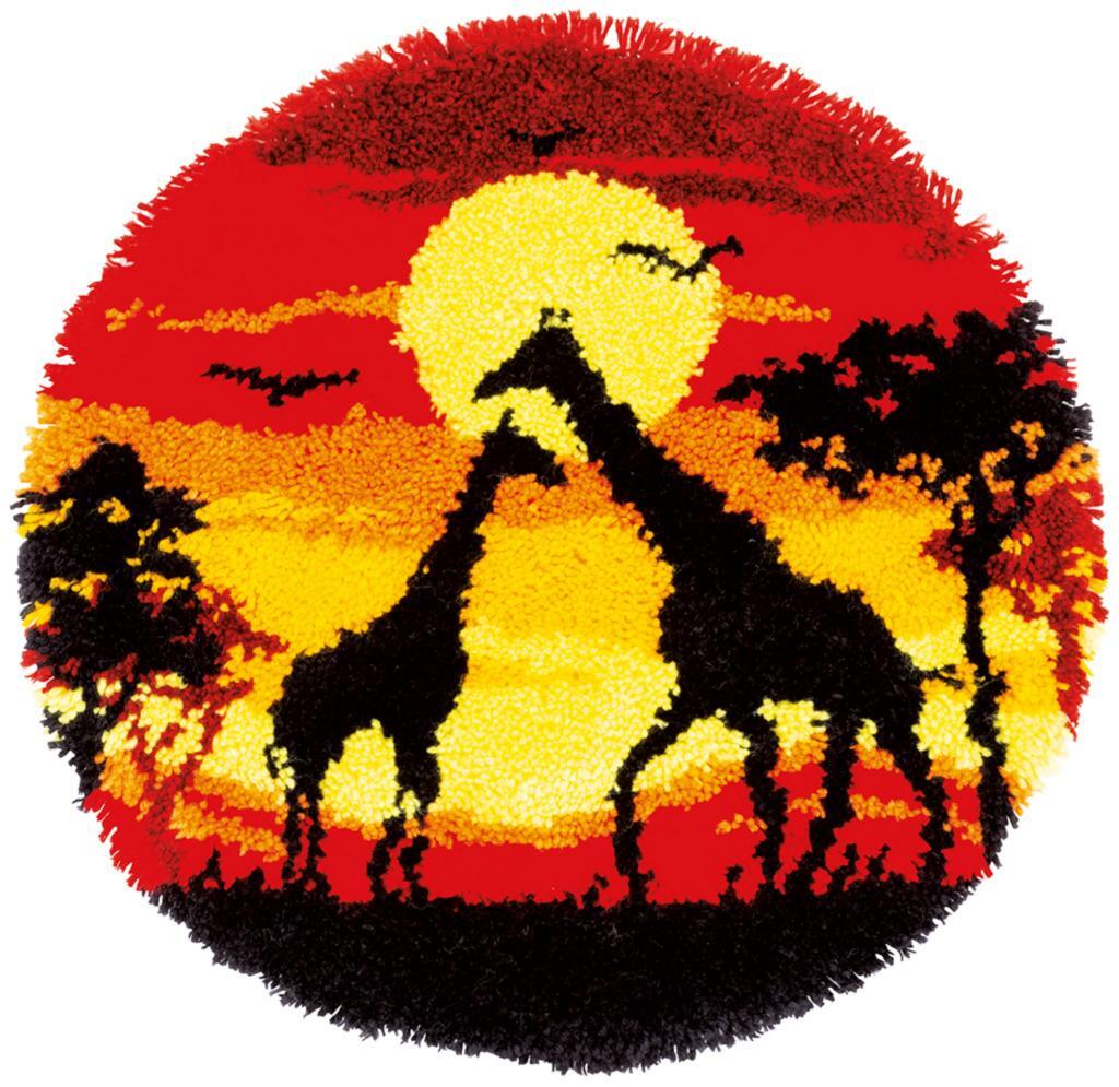 PN-0179172 Набор для вышивания (коврик) Vervaco, Giraffes in the sun 55х55, Жирафы на закате, ковровая техника.