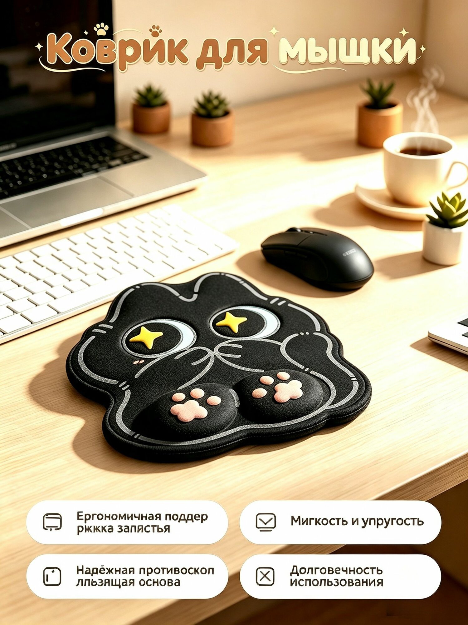Коврик для мышки, черный матовый