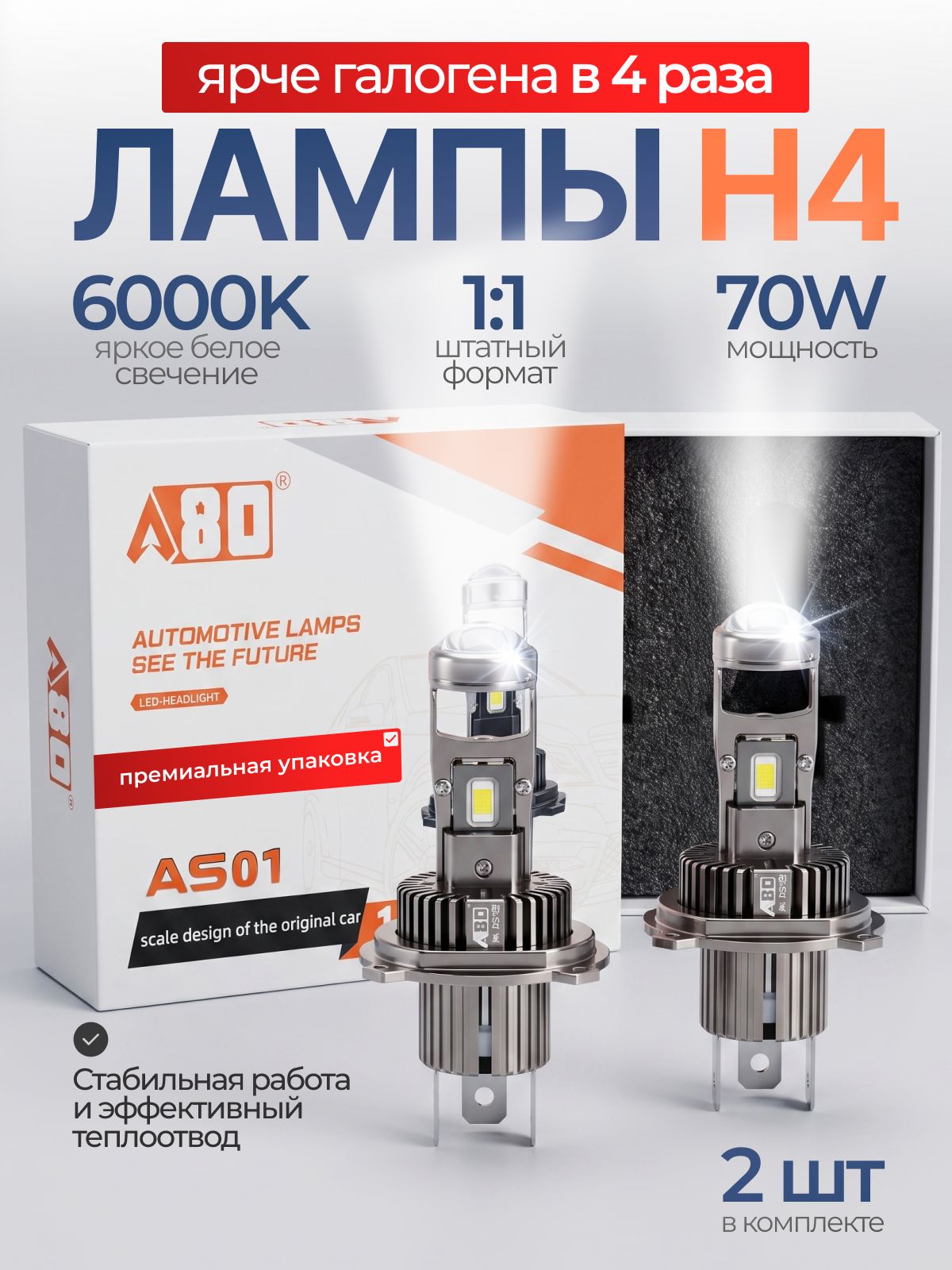 Лампа автомобильная H4, H4/H, 2 шт. арт. ZMB LED MAX