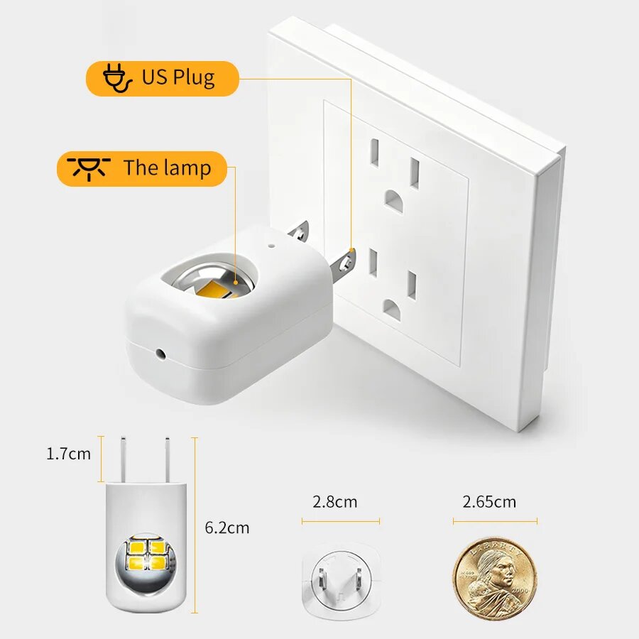 Ночник LED с датчиком движения, US plug, Warm Light