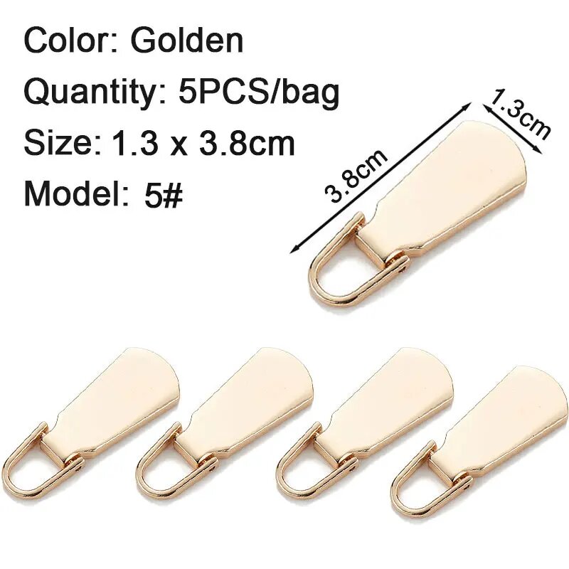 Металлические бегунчики для молнии 5 шт. Gold 1.3x3.8cm 5Pcs