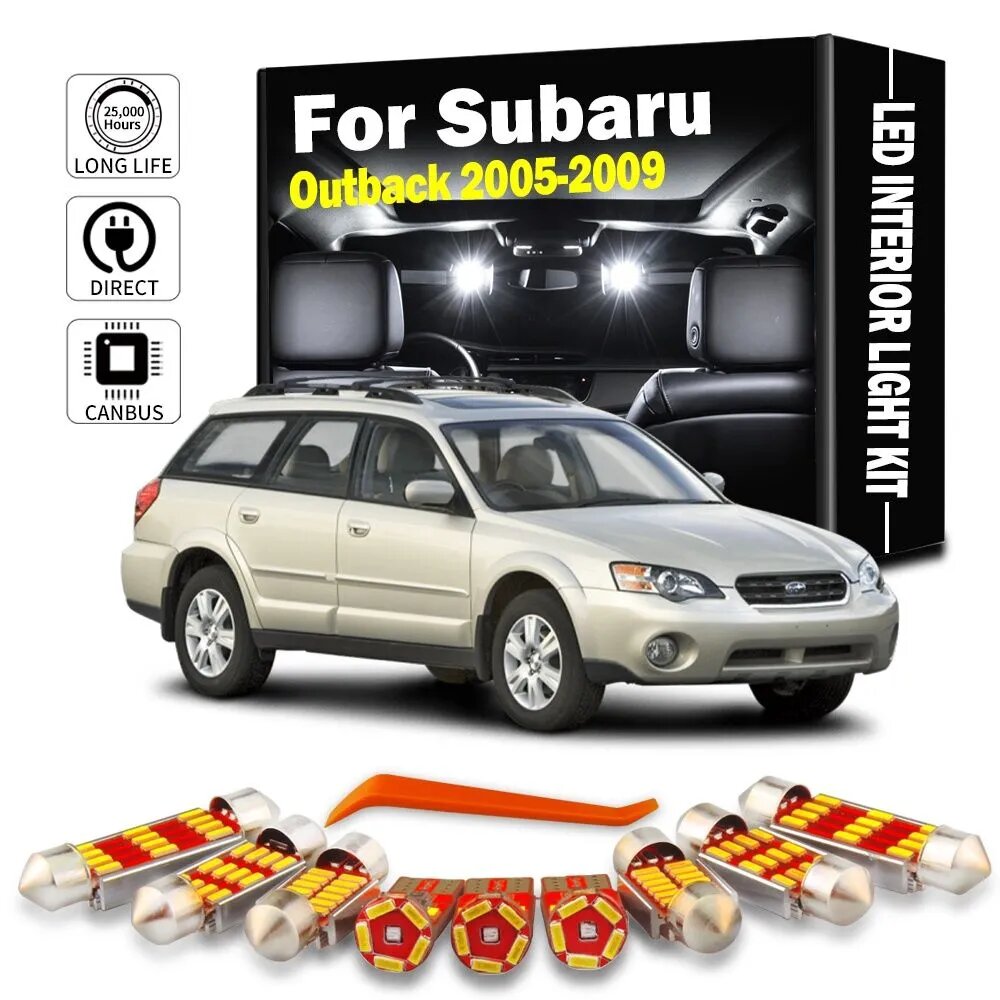 Лампа автомобильная арт. 11 шт. светодиодных ламп для салона Subaru Outback 2005-2009, детали купольного фонаря для чтения карт
