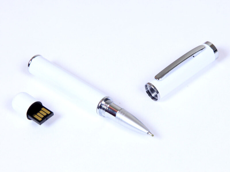 Флешка в виде металлической ручки с мини чипом (512 МБ / MB USB 2.0 Белый/White 366 Недорогая под логотип корпоративный подарок опт)