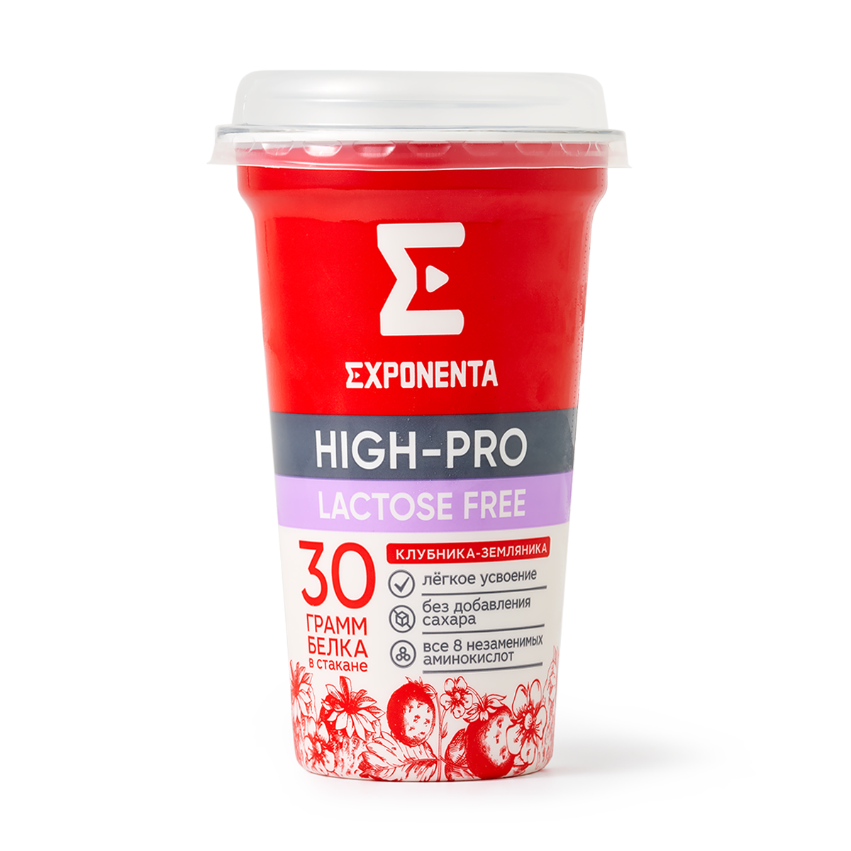Напиток кисломолочный Exponenta High-Pro клубника-земляника, без лактозы, без добавления сахара, 250 г